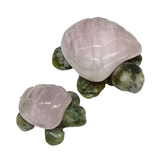 Accents | Turtle Set Jade Rose Quartz Mom Baby Pair Crystal Carving ...